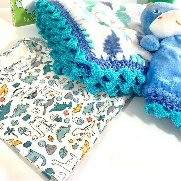 Handmade | Other | Little Wild Thing Dinosaur Crochet Baby Blanket Set ...